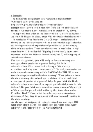 SummaryThe homework assignment is to watch the documentary Chene.docx