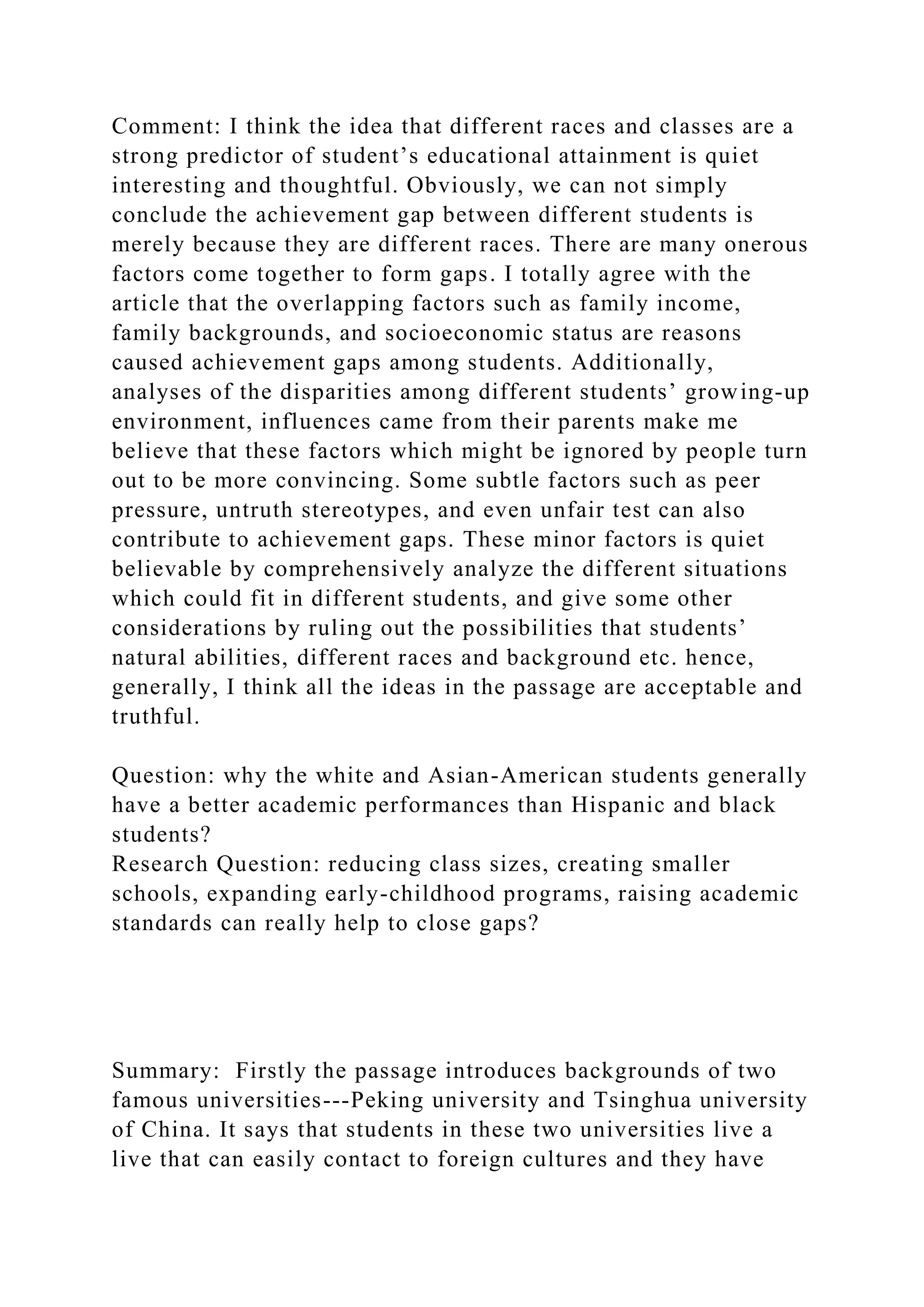 Summary The passage mainly talks about the academic achievement g.docx