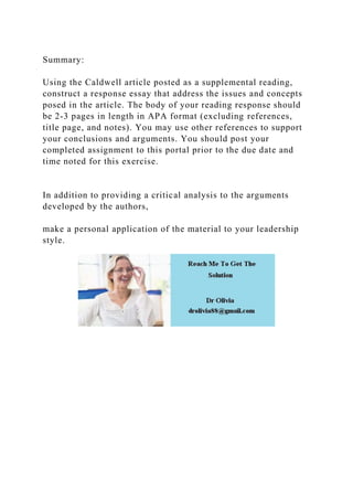 Summary Using the Caldwell article posted as a supplemental rea.docx
