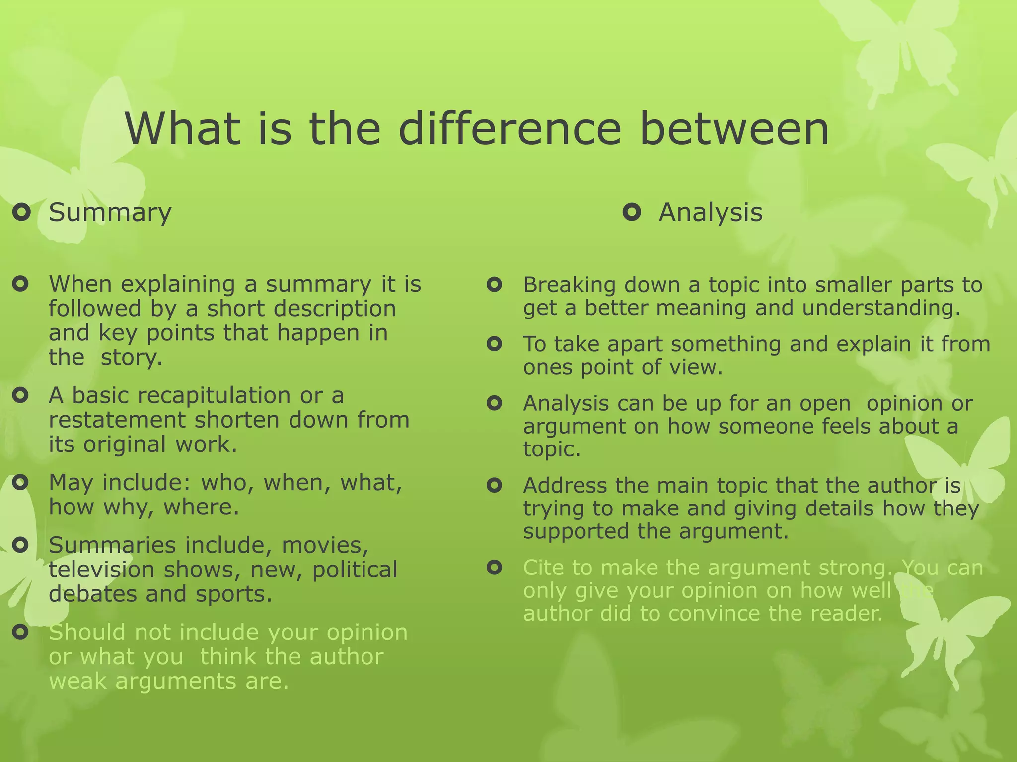 Summary vs Analysis | PPT