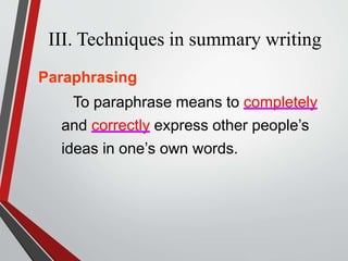 Summary Writing | PPTX