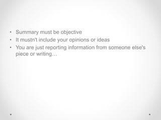 Summary writing and paraphrasing | PPTX