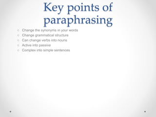 Summary writing and paraphrasing | PPTX