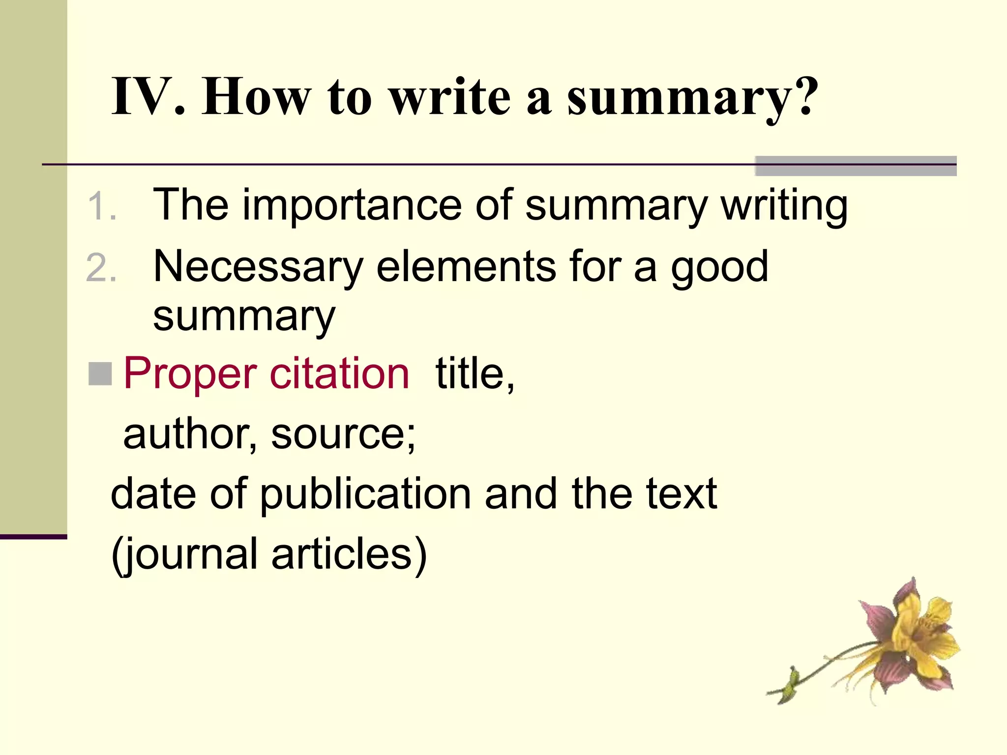 Summary Writing SlideSHare Presentation | PPTX