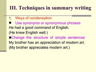 Summary Writing SlideSHare Presentation | PPTX