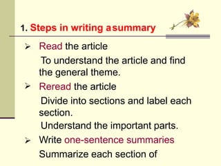 Summary Writing SlideSHare Presentation | PPTX