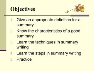 Summary Writing SlideSHare Presentation | PPTX