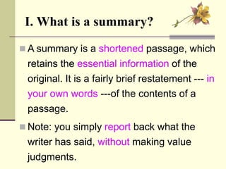 Summary Writing SlideSHare Presentation | PPTX
