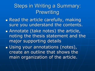 Summary Writing.ppt on ways to write summary essays | PPT