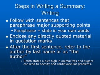 Summary Writing.ppt on ways to write summary essays | PPT