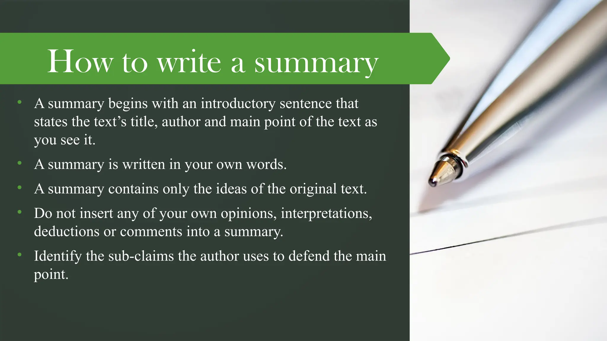 PowerPoint For Summary Writing for for grade eight to eleven | PPTX