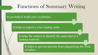 PowerPoint For Summary Writing for for grade eight to eleven | PPTX