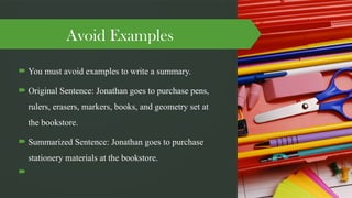 Summary Writing PowerPoint for forms three to five | PPT