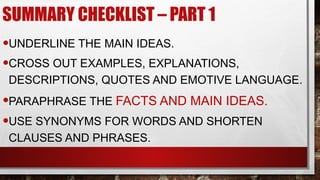 Summary Writing for english language papers | PPTX