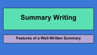 Summary writing | PPTX