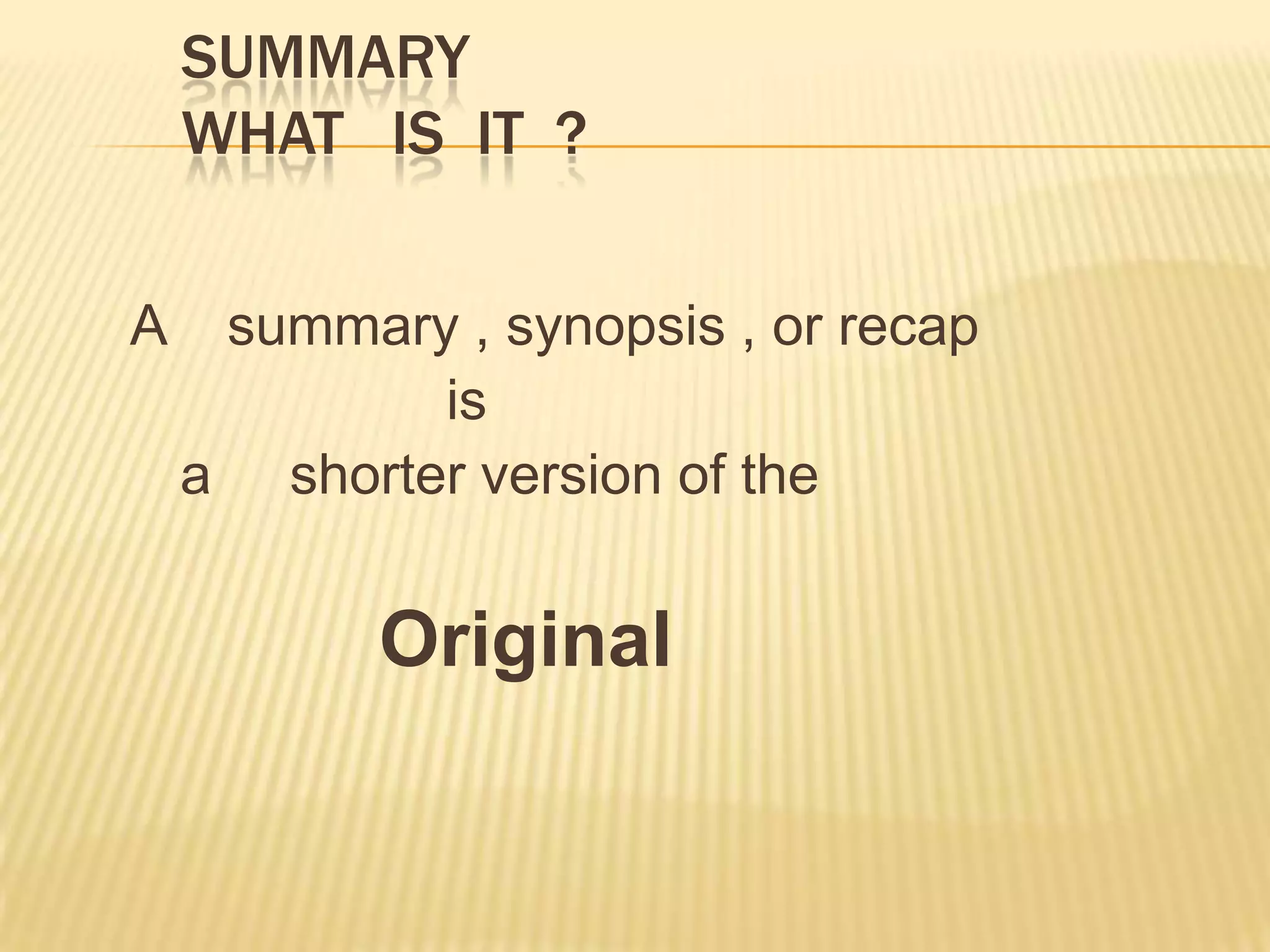 Summary writing o level | PPTX