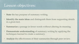 Summary writing Review lesson CSEC.ppttx | PPTX