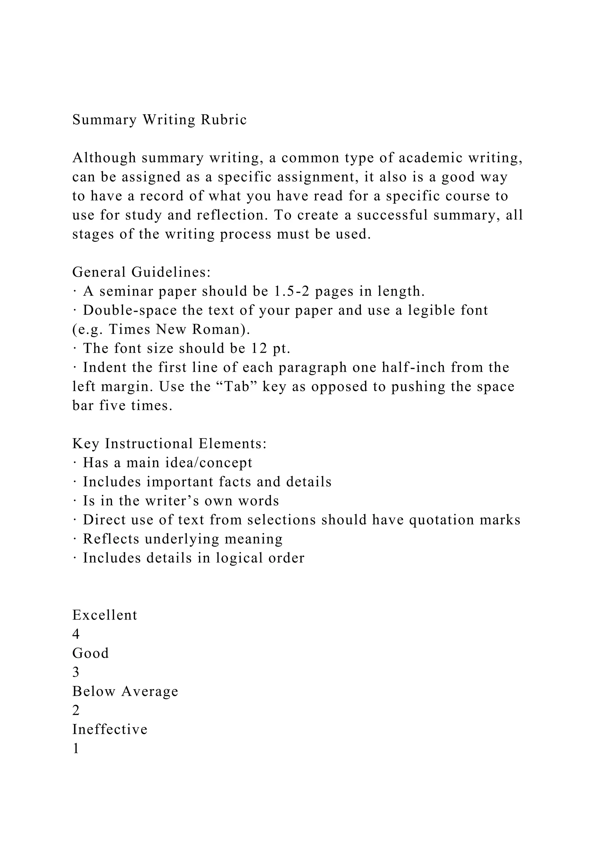 Summary Writing RubricAlthough summary writing, a common type .docx