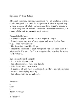 Summary Writing RubricAlthough summary writing, a common type .docx