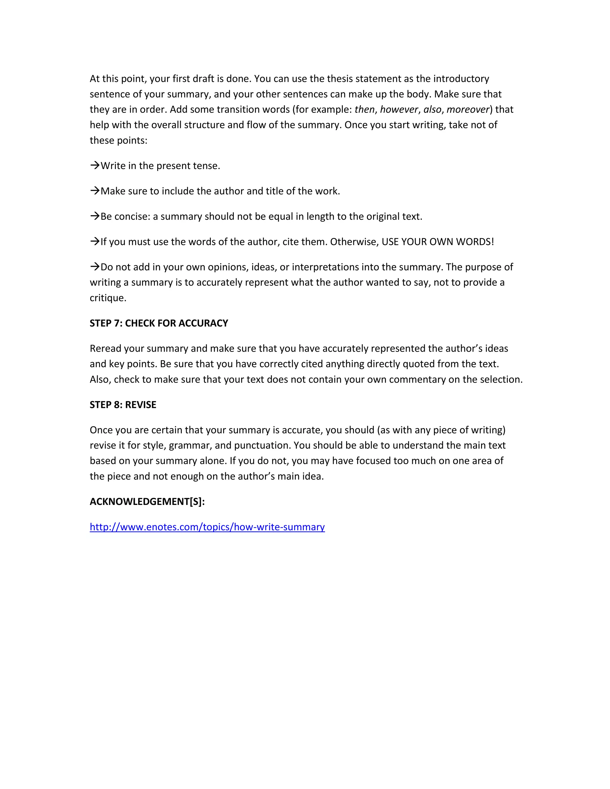 Summary Writing Skills | DOCX