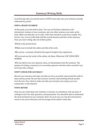 Summary writing skills by Sohail Ahmed Solangi | PDF