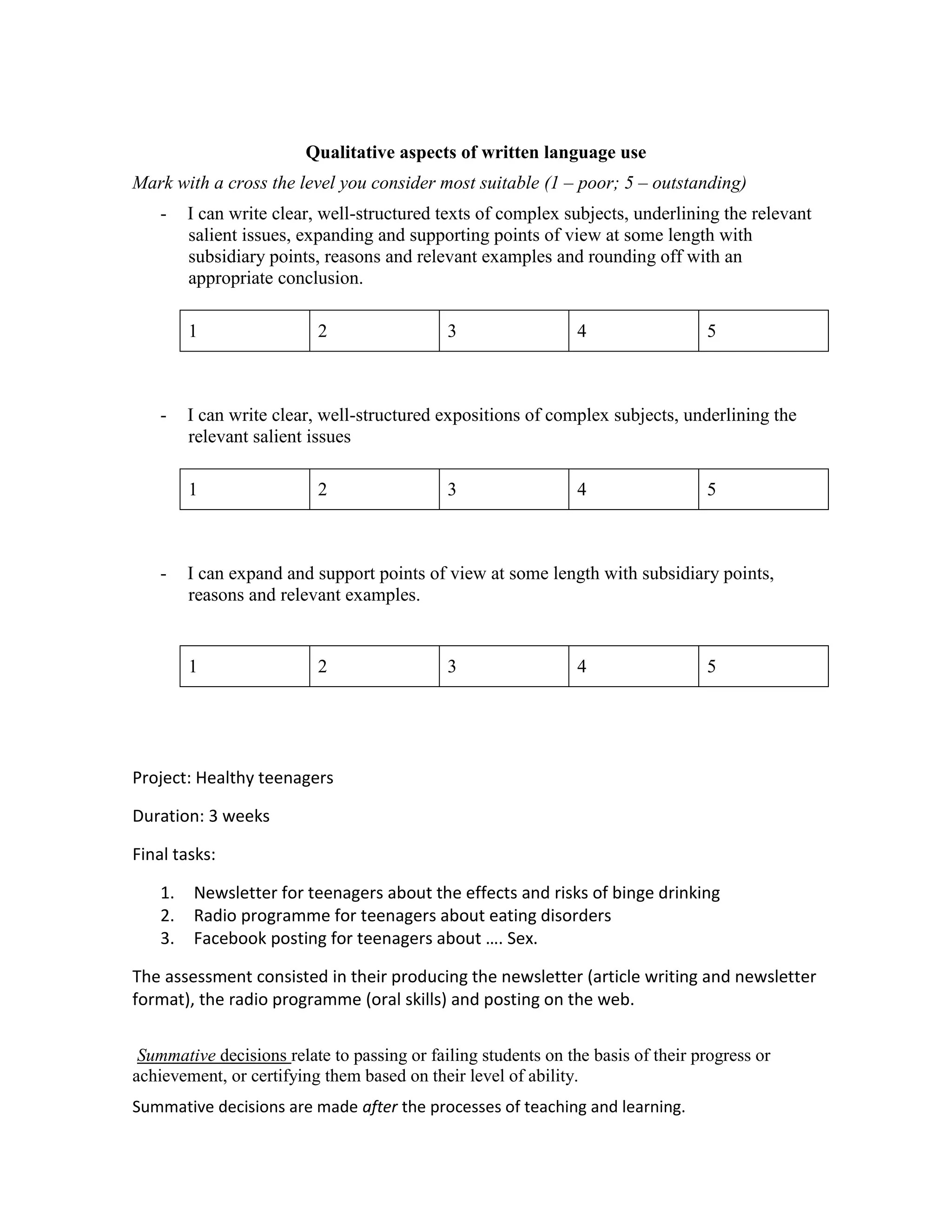 Summative assessment an example | PDF