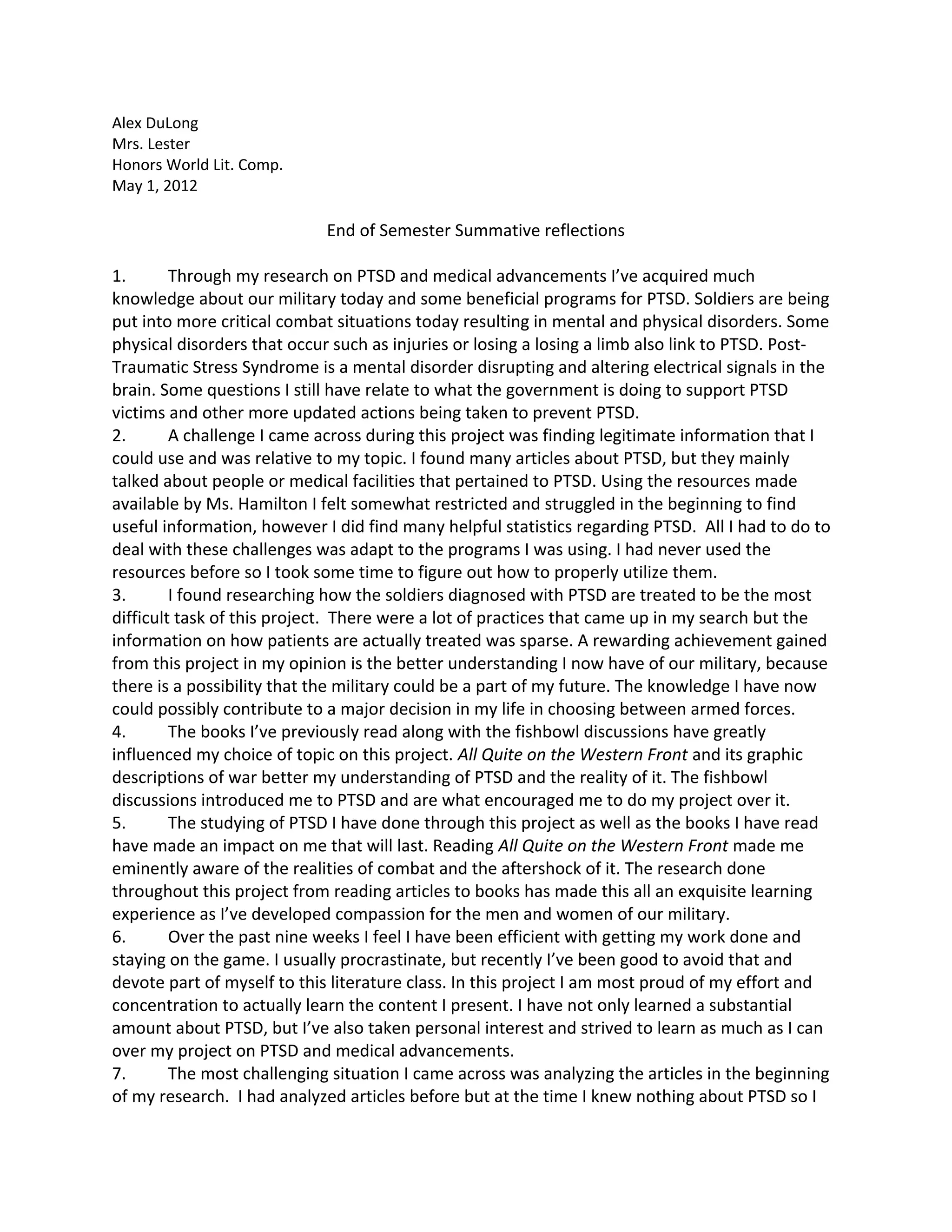 Summative learning reflection 3 | PDF | Physical Therapy | Wellness