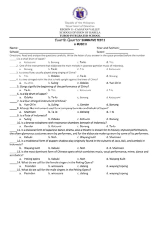 SUMMATIVE EXAMINATION IN MUSIC 8 SY 2023 | DOCX
