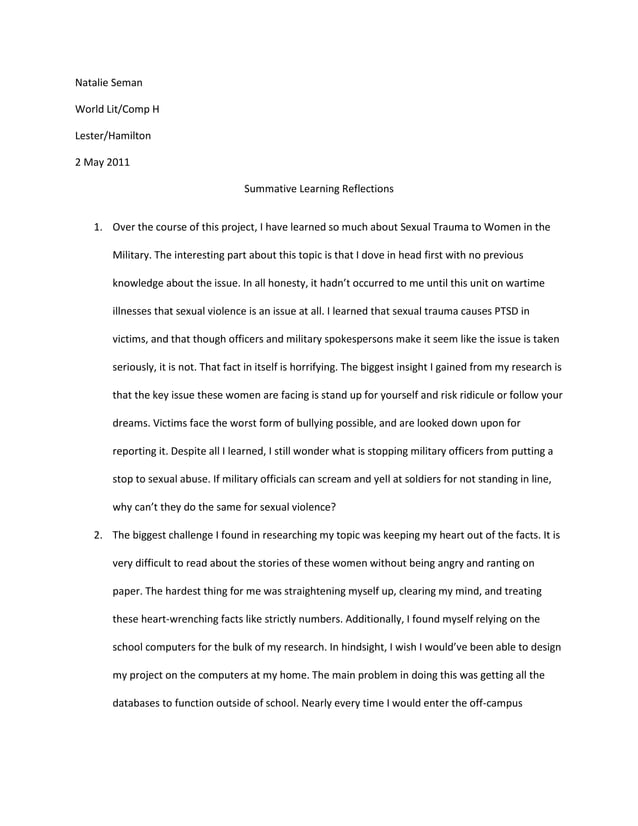 Summative Reflections | PDF