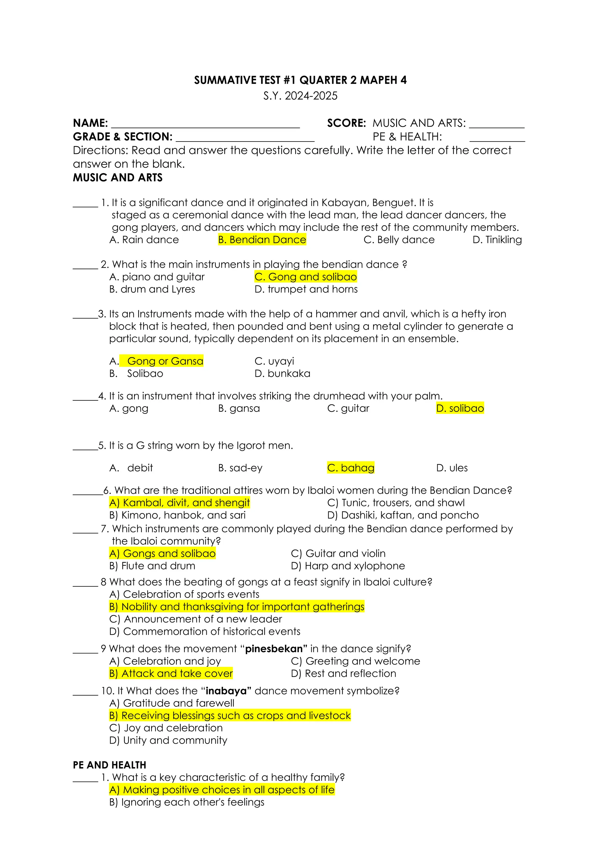 Summative Test 1 MAPEH Q2.docx mag kailangan | DOCX