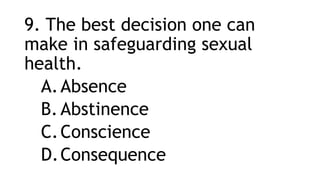 SUMMATIVE TEST HEALTH QUARTER 1 - GENDER AND HUMAN SEXUALITY | PPTX