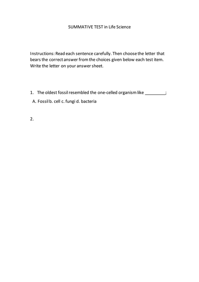 Summative test in life science | PDF
