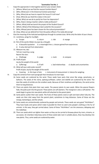 Summative test no 1 and 3 | PDF
