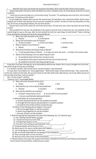 Summative test no 1 and 3 | PDF