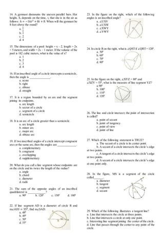 Grade 10 Math - Second Quarter Summative Test | DOCX