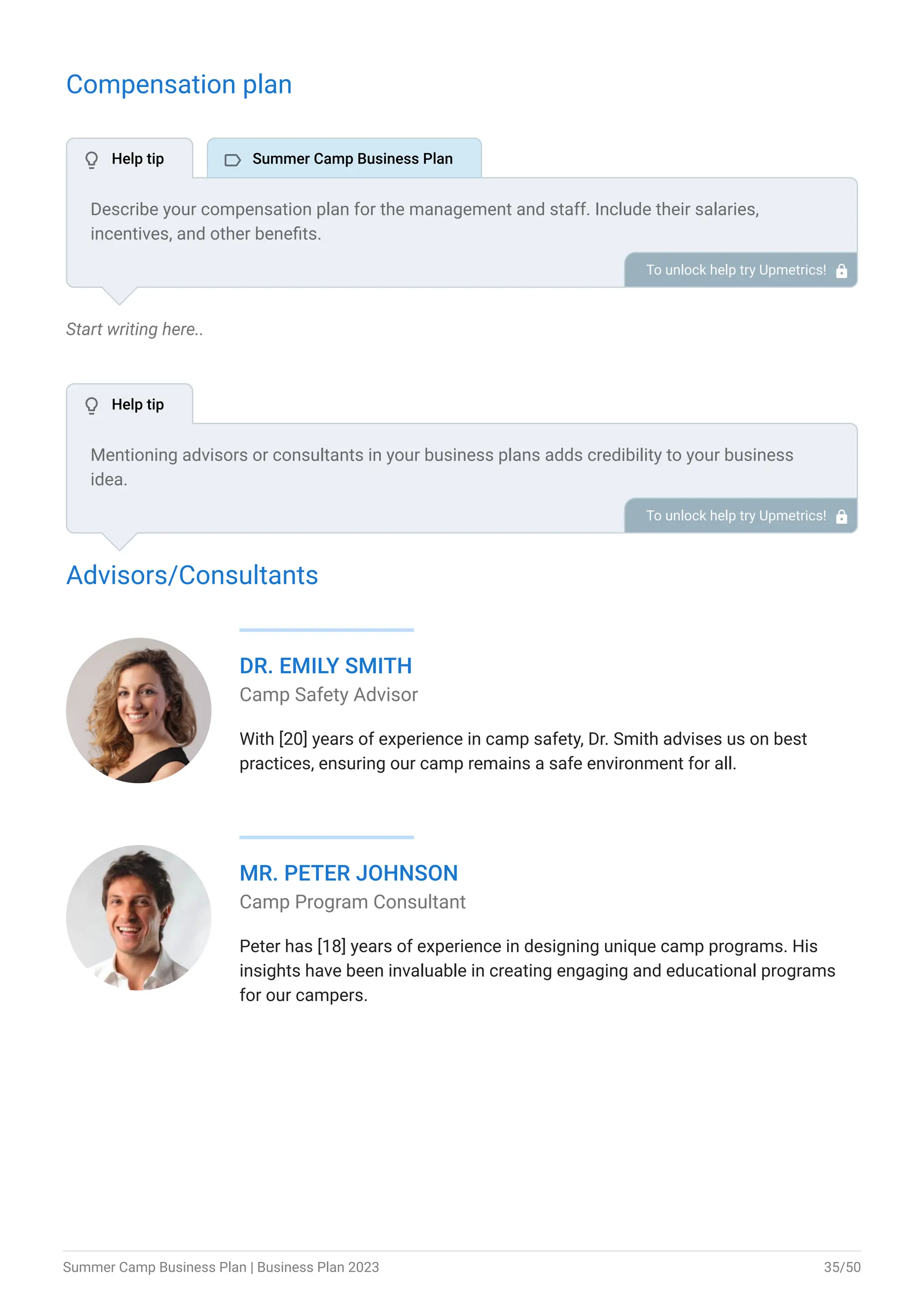 summer camp business plan example | upmetrics | PDF