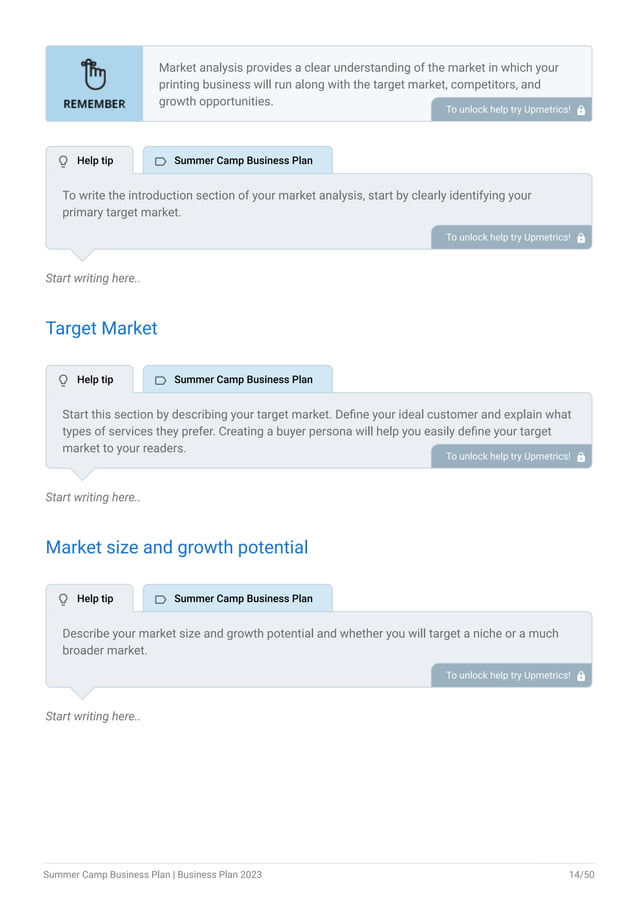 summer camp business plan example | upmetrics | PDF