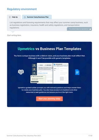 summer camp business plan example | upmetrics | PDF