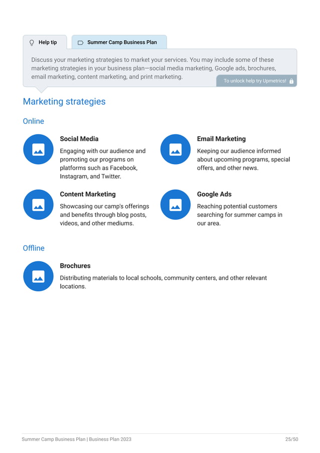summer camp business plan example | upmetrics | PDF