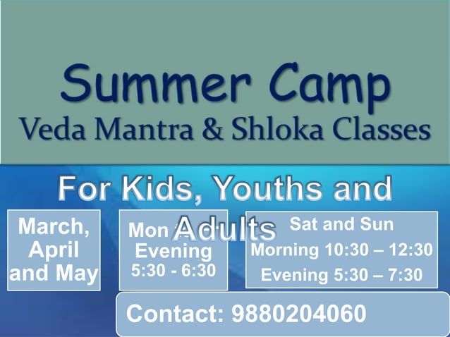Summer camp veda mantra classes | PPT