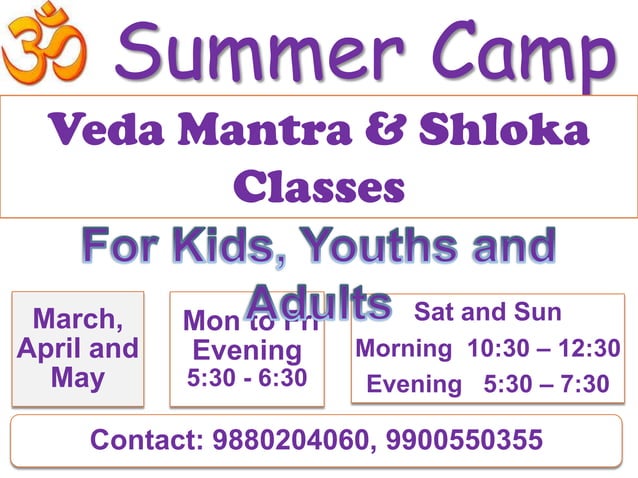 Summer camp veda mantra classes | PPT