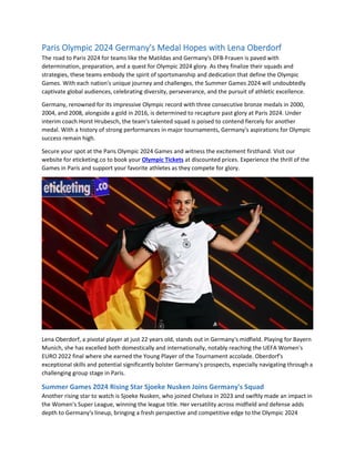 Summer Games 2024 Anticipation Builds as Matildas and Germany's DFB ...