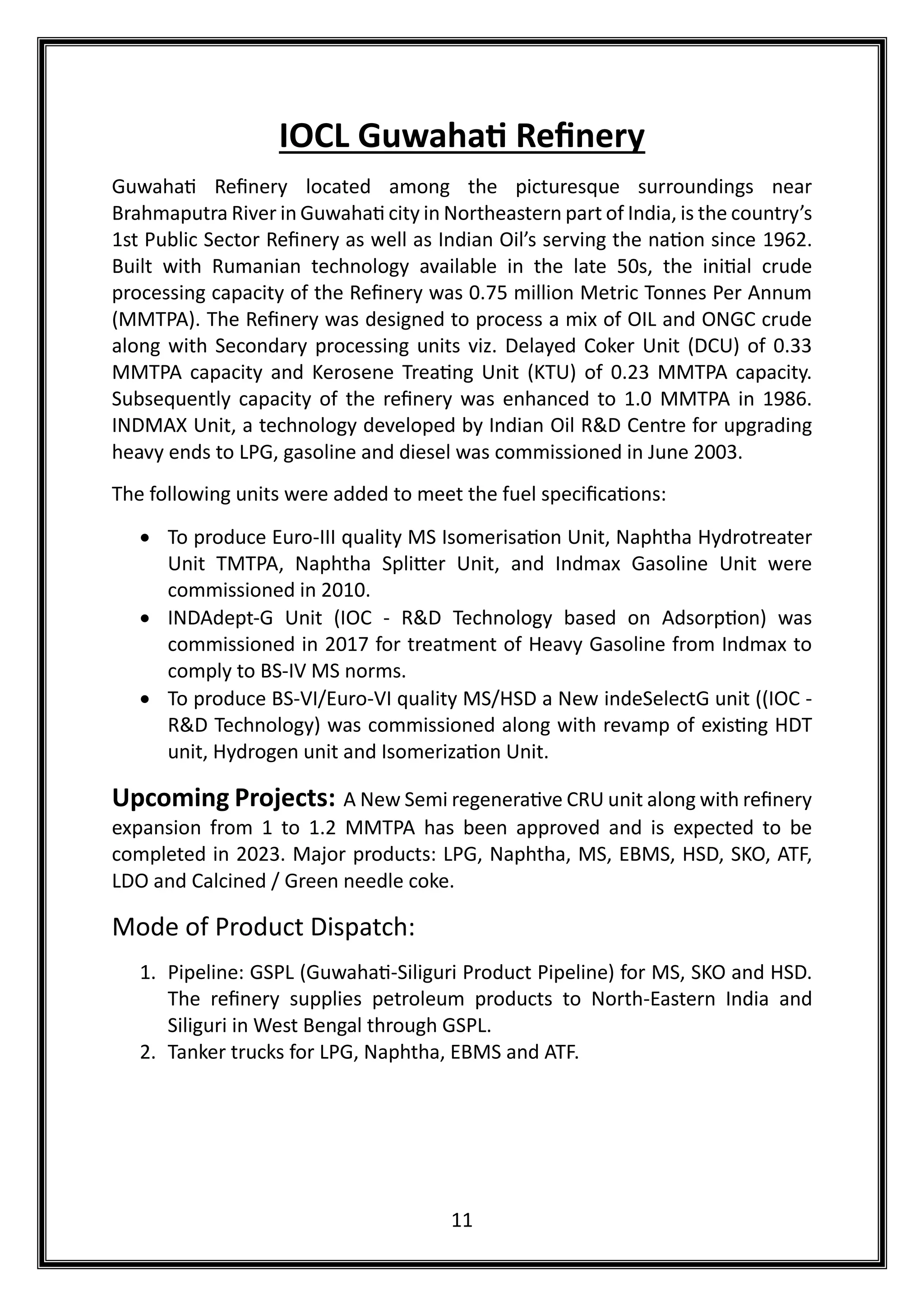 Summer Intern Report Guwahati Refinery (Mechanical Engg.) | PDF