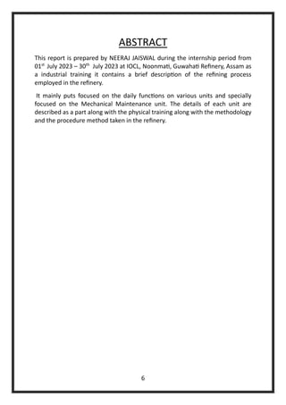 Summer Intern Report Guwahati Refinery (Mechanical Engg.) | PDF