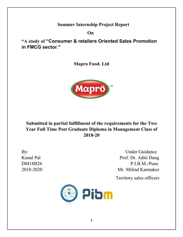 Report on mapro & fmcg sector and sales promotion | PDF | Sales | Business
