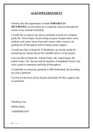 Summer internship project indiabulls | DOCX