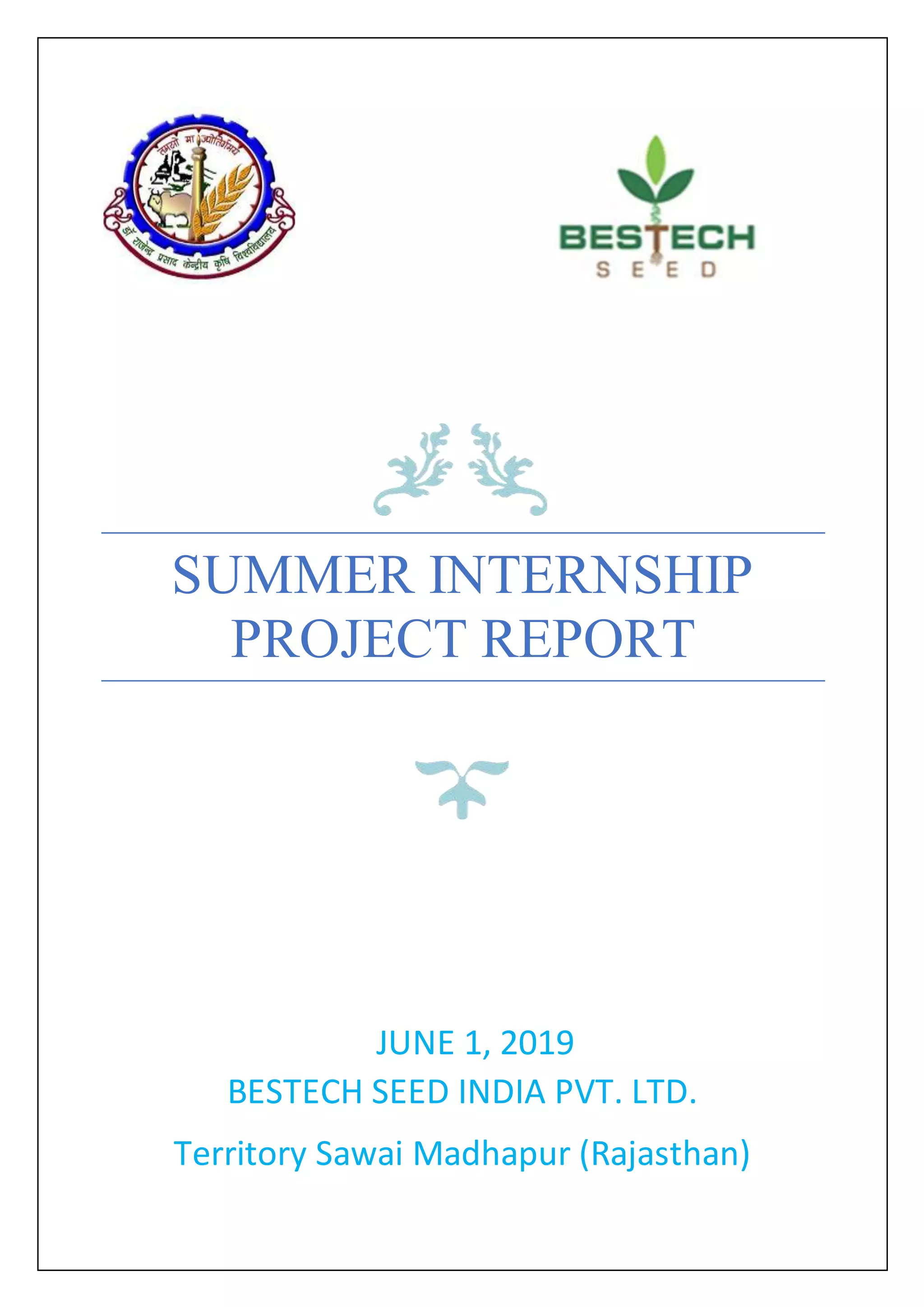 Summer Internship Report- 2019 (Bestech Seeds India Pvt. Ltd.) | DOCX