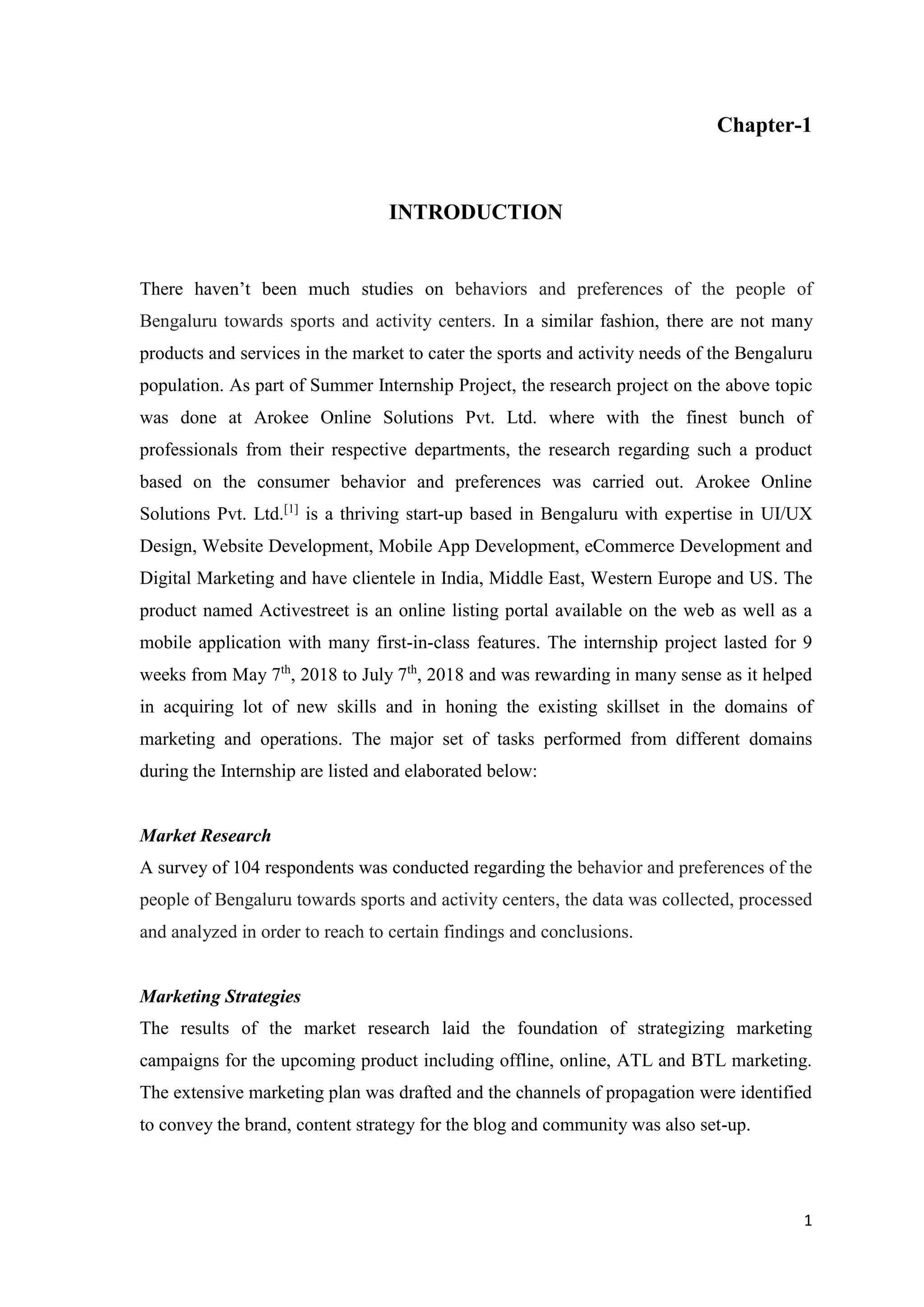 Summer Internship Project Report at Arokee Bangalore | PDF