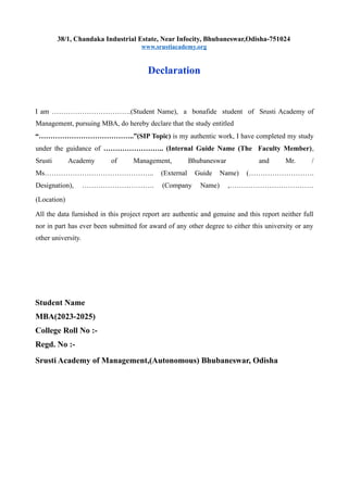 Summer Internship Project Report Template.docx | Free Download