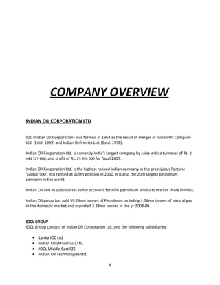 IOCL summer internship report | DOC